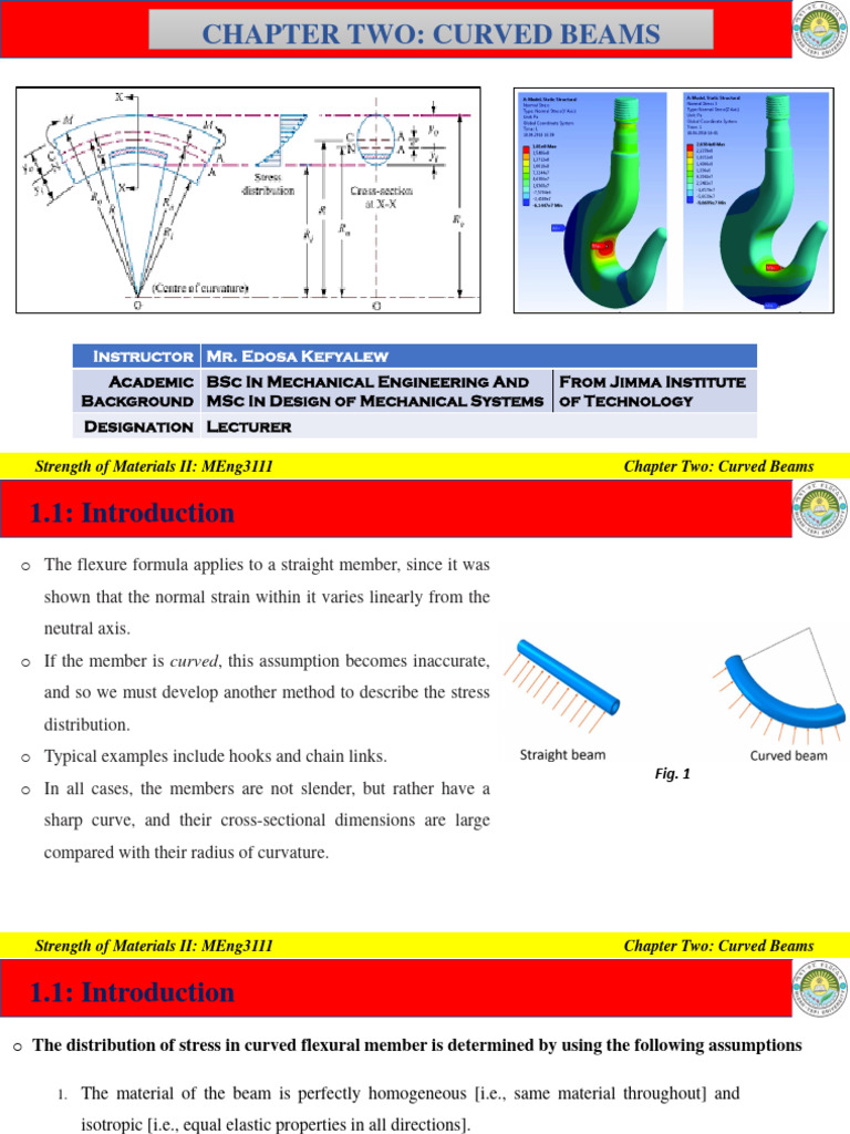 Curved Beam Analysis and Formulas | PDF | Bending | Beam (Structure)