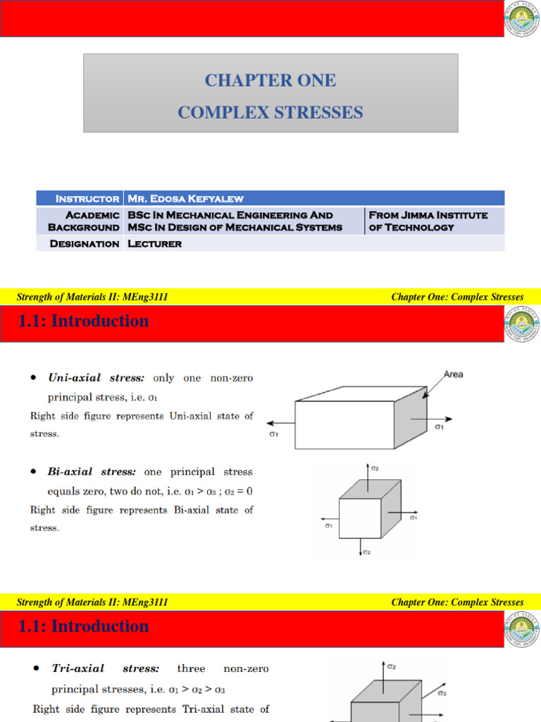 Chapter One (Complex Stresses) | PDF | Stress (Mechanics) | Strength Of ...