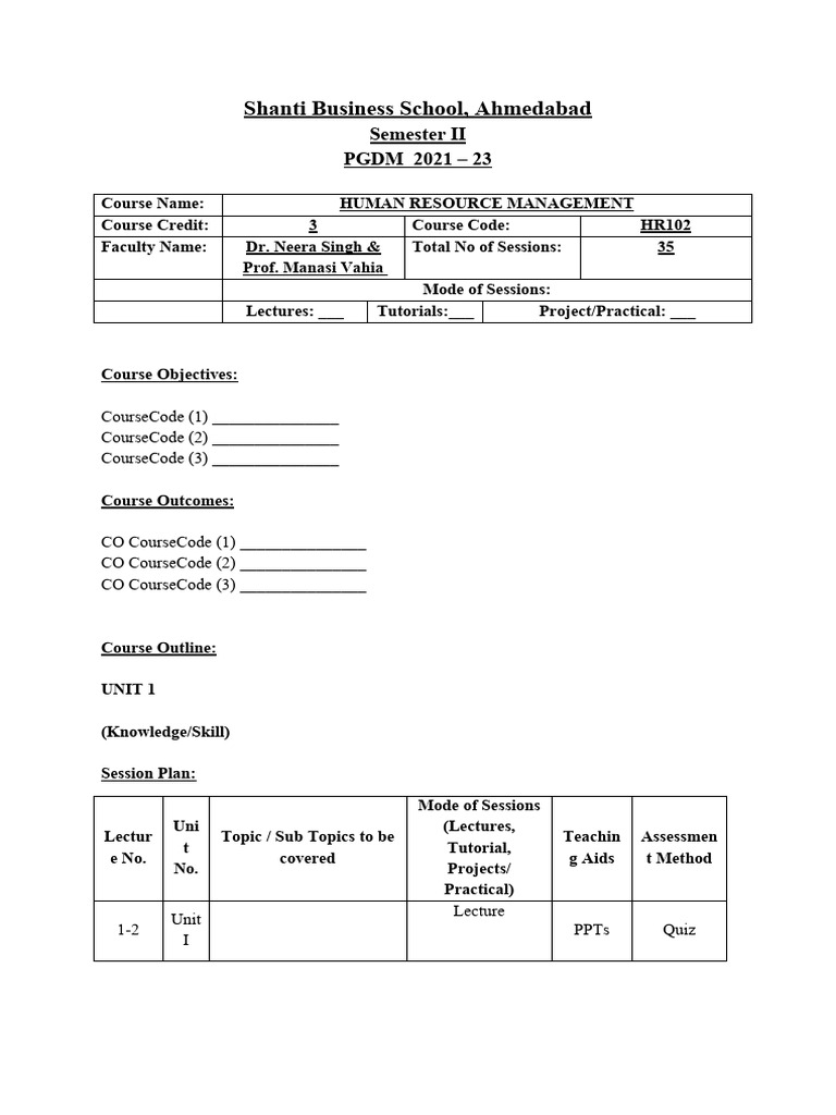 Course Outline & Semester Plan Template SEM II 2021-23 (3) | PDF