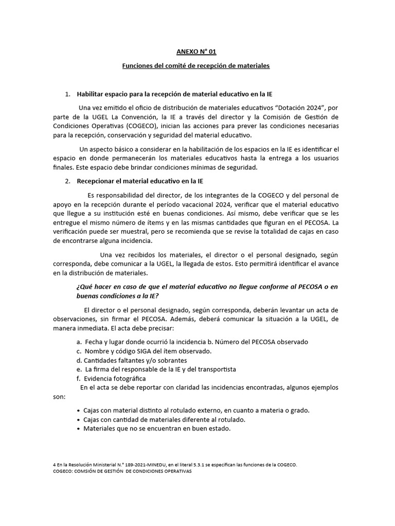 Modelo de RD Del Comite de Apoyo para La Recepcion de Materiales 2024 | Descargar gratis PDF ...