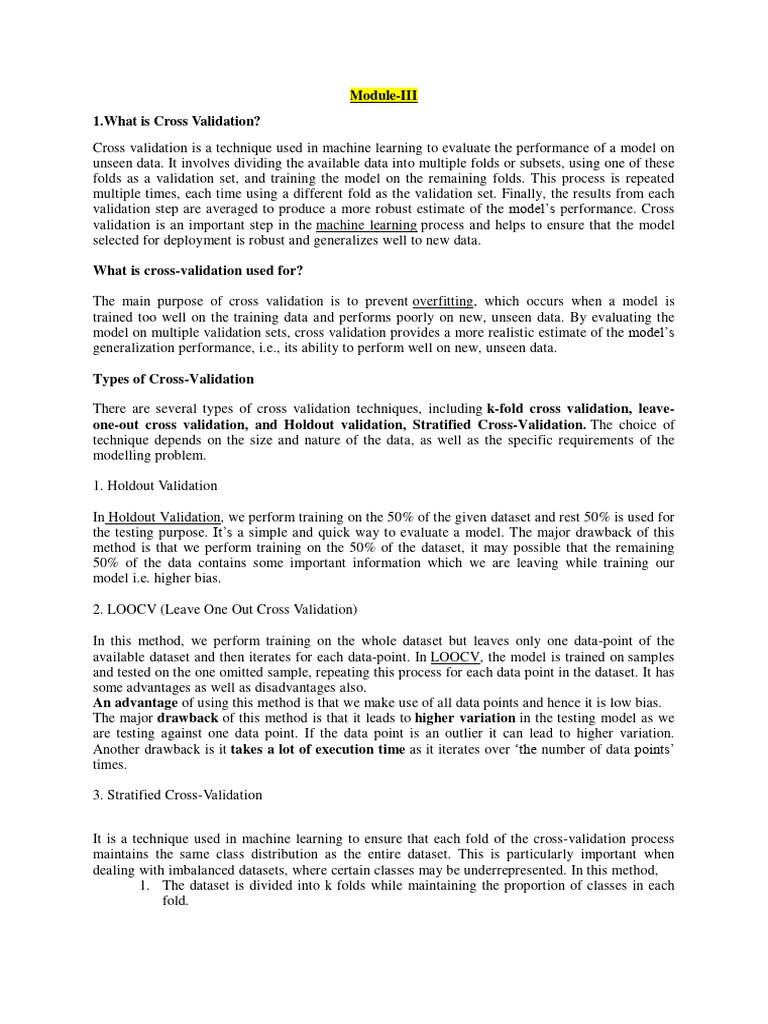 Ml Module Iii Pdf Cross Validation Statistics Errors And Residuals