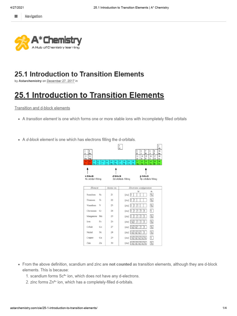 25.1 Introduction To Transition Elements - A - Chemistry | PDF ...