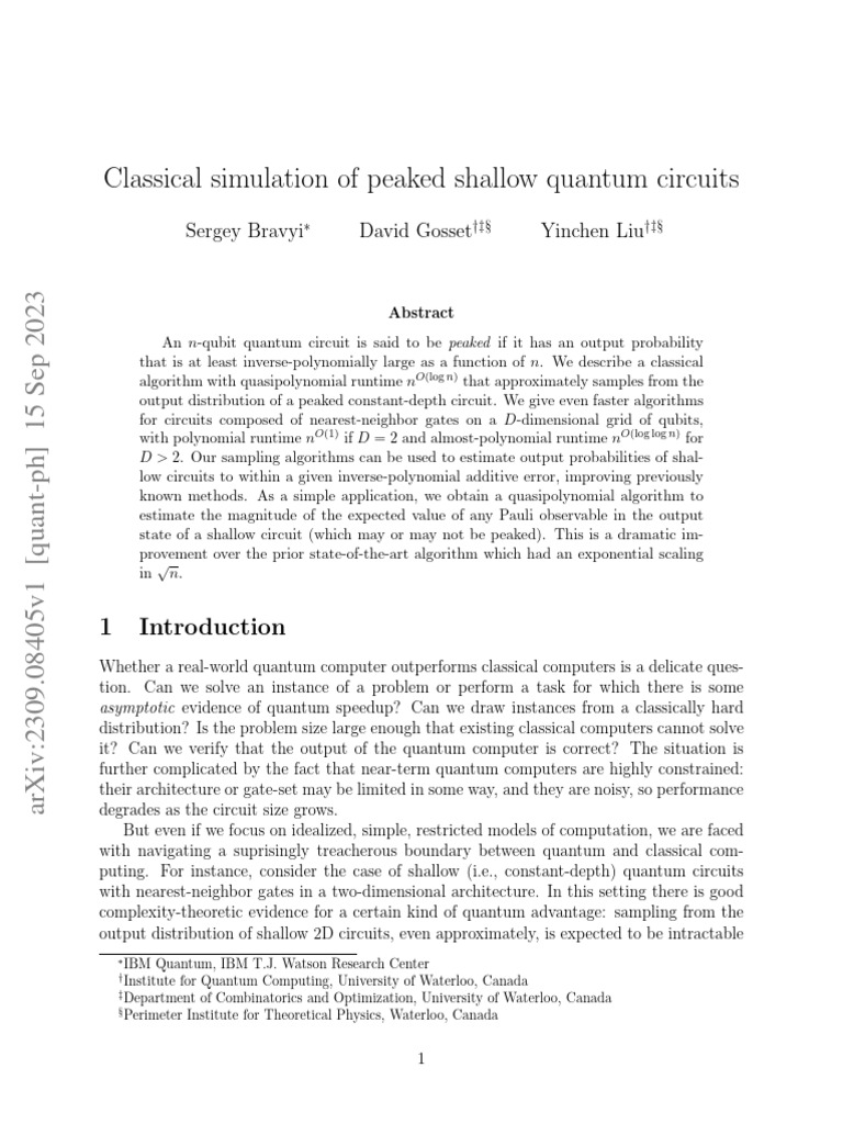 Classical Simulation of Peaked Shallow | PDF | Quantum Computing | Eigenvalues And Eigenvectors