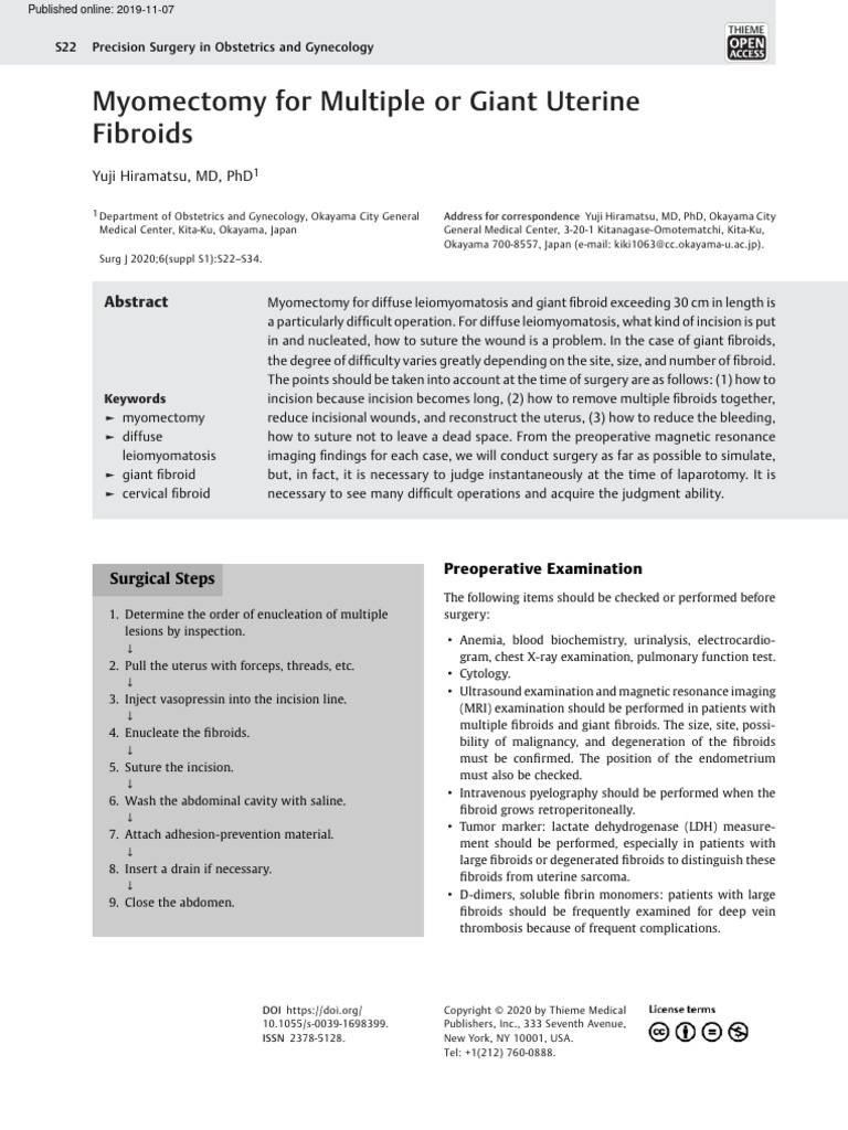 Myomectomy For Multiple or Giant Uterine | PDF | Surgery | Uterus