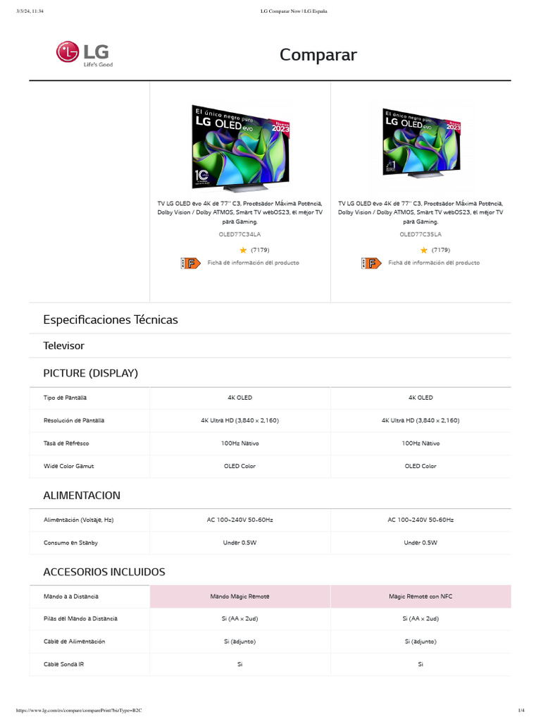 Comparar: Especificaciones Técnicas | PDF | Hdmi | Tecnología de televisión