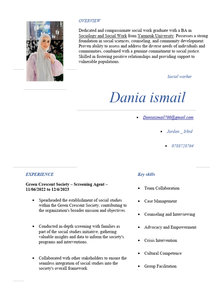 Dania Ismail: Social Work Profile | PDF | Social Work