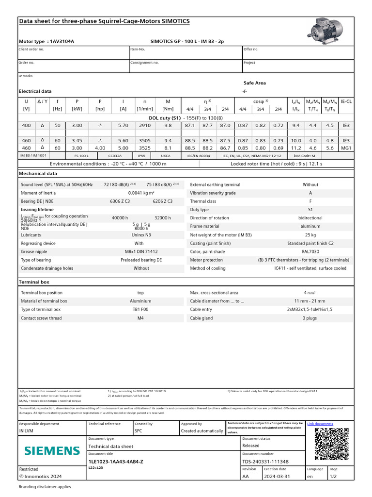 1LE1023-1AA43-4AB4-Z L22+L23 Datasheet en | PDF | Electrical Engineering | Manufactured Goods