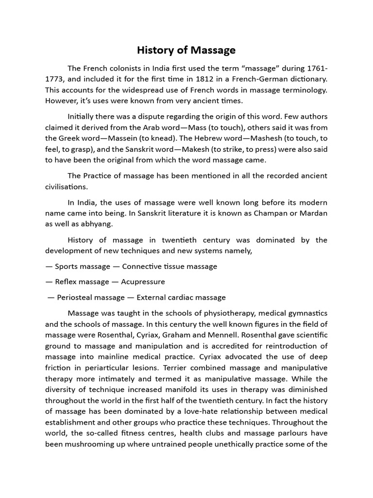 History of Massage | Download Free PDF | Massage | Physical Therapy