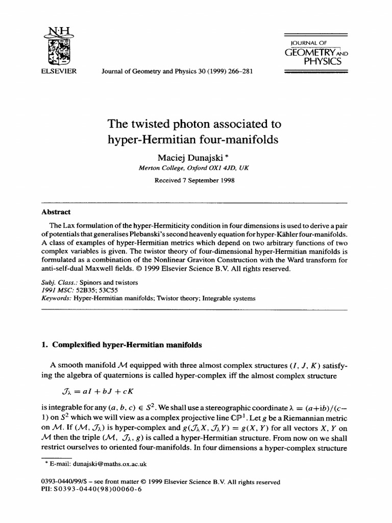 The twisted photon associated to hyper-Hermitian four-manifolds | PDF | Differential Form ...