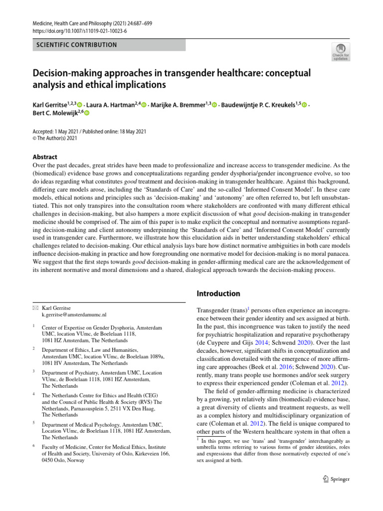 Decision Making Approaches in Transgender Healthcare | PDF | Autonomy ...