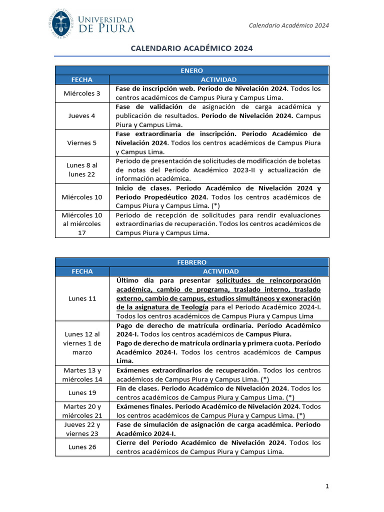 Calendario Académico 2024 | PDF | Observancias | Días festivos