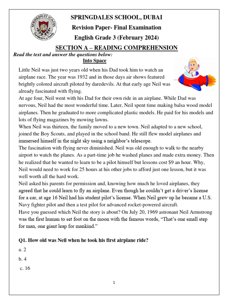 Grade 3 English Revision Paper 2023-24 | PDF | Robot | Robotics