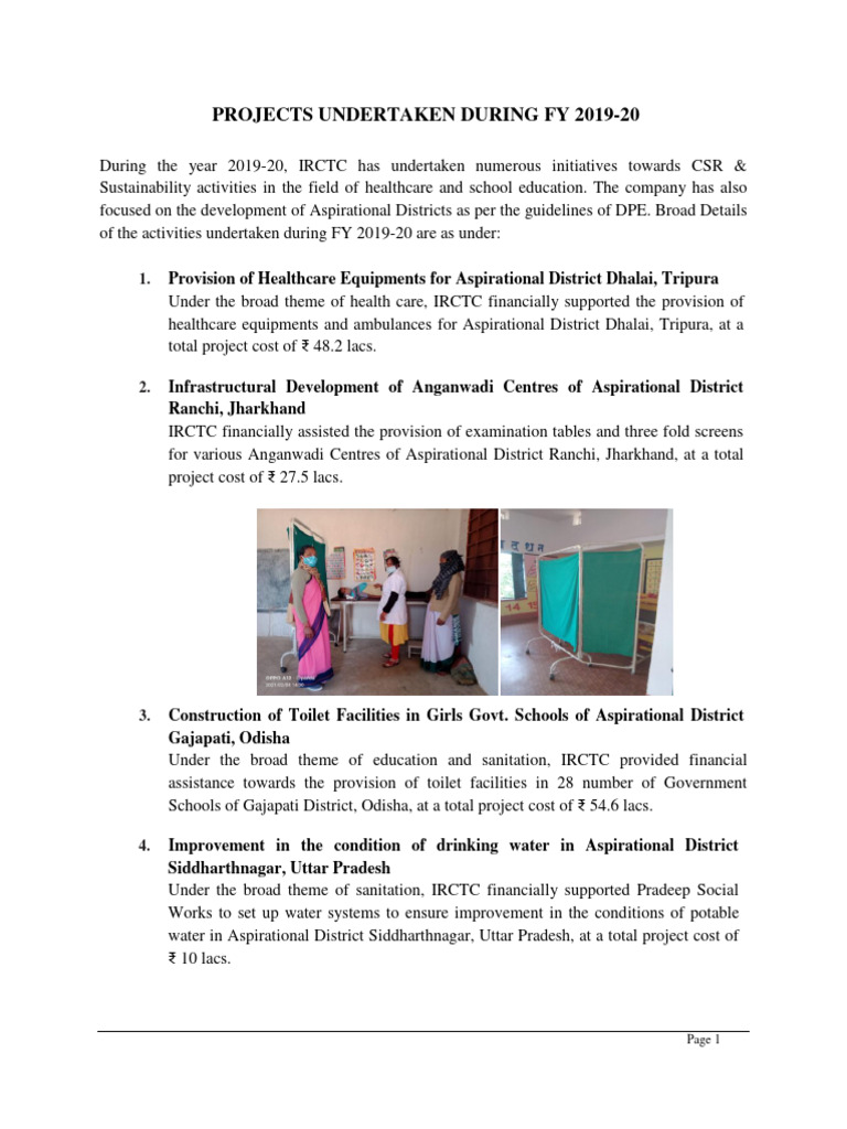 Projects Undertaken During FY 2019-20 | PDF | Health Care | Corporate ...
