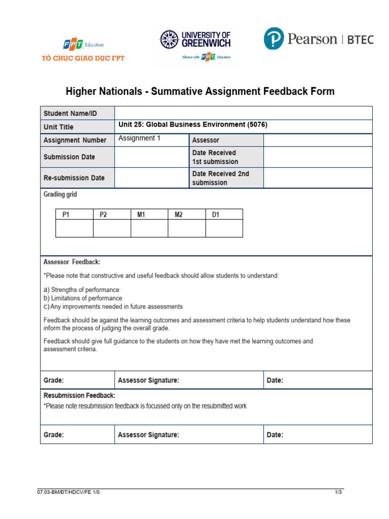 ULC 2583 Assignment Feedback Form | PDF | Business