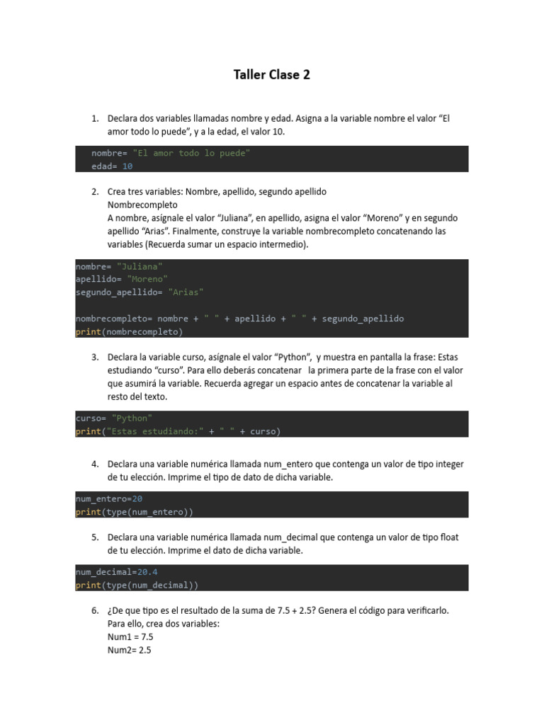 Ejercicios de Variables en Python | PDF | Variable (informática) | Ciencias de la Computación