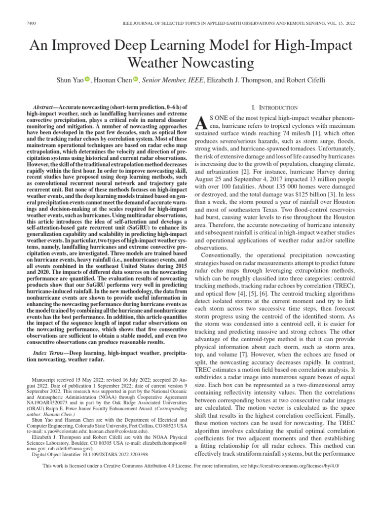 An Improved Deep Learning Model For High-Impact Weather Nowcasting | Download Free PDF | Weather ...