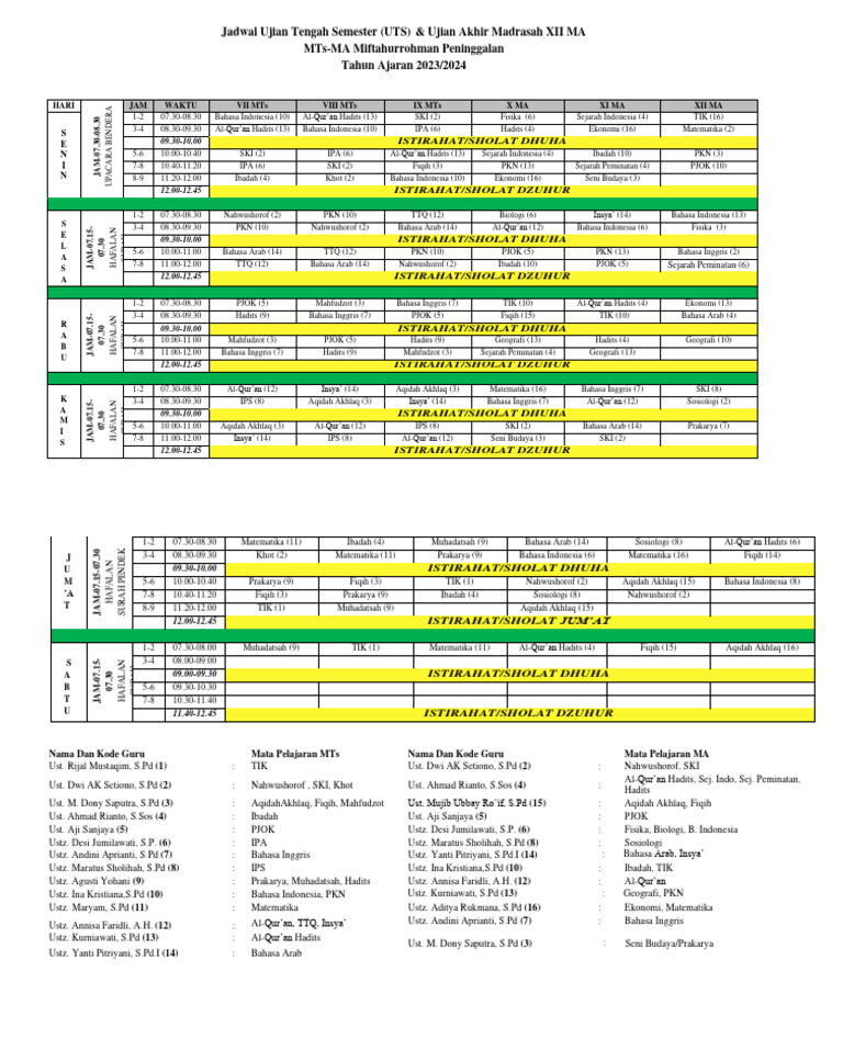 Jadwal Uts & Um 2023-2024 | PDF