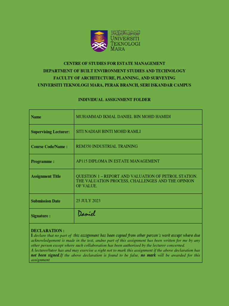 Assignment 350 Ikmal Daniel | PDF | Real Estate Appraisal