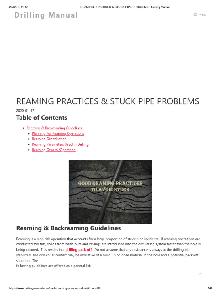 Reaming Techniques & Stuck Pipe Solutions | PDF | Pump