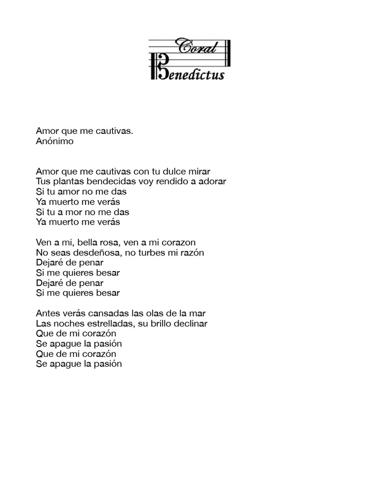 Amor Que Me Cautivas - Letra Sin Partitura | PDF