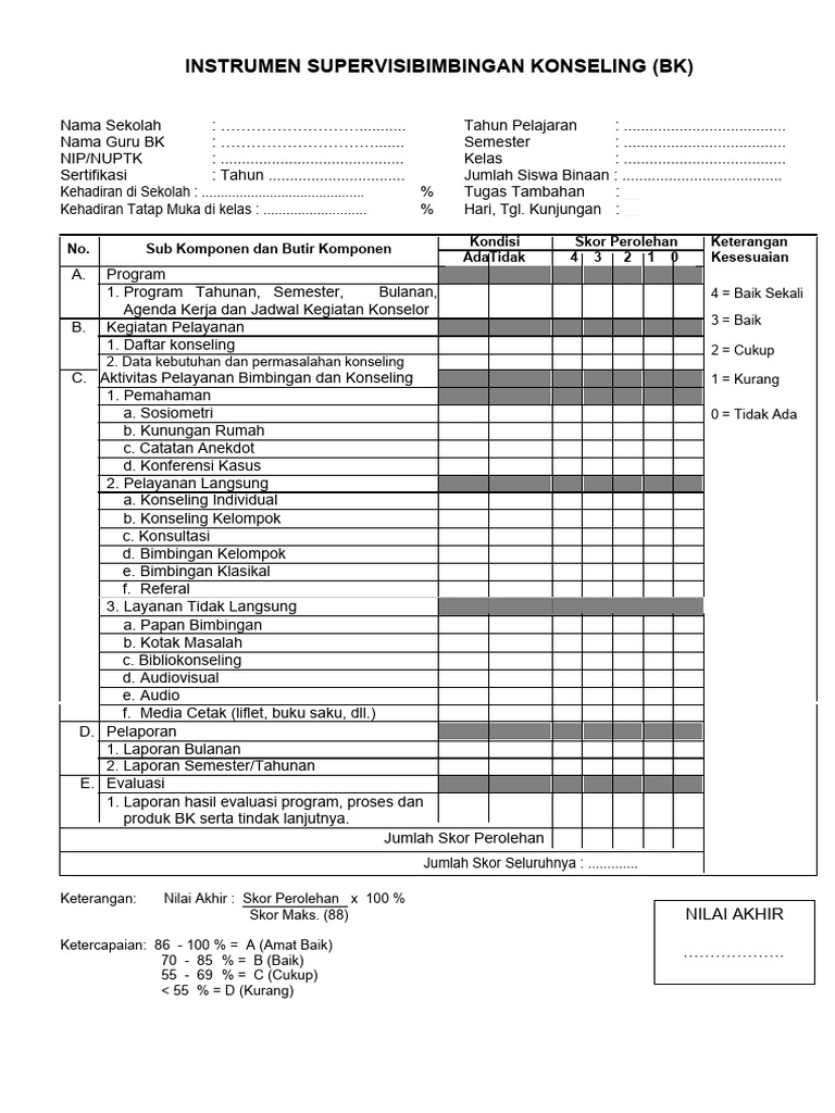 Instrumen Supervisibimbingan Konseling | PDF | Karier & Perkembangan