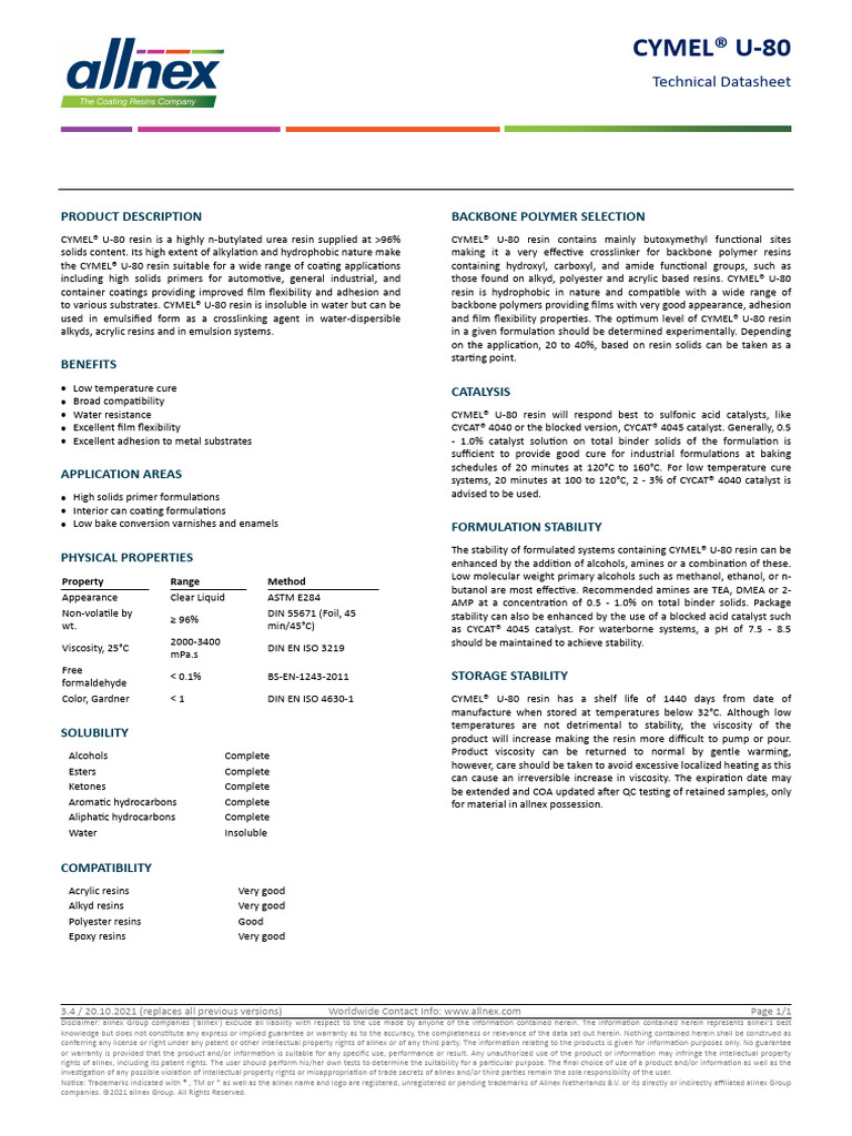 Cymel-U-80 en A4 | PDF | Physical Sciences | Polymer Chemistry