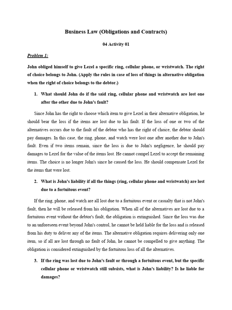 Alternative Obligations in Business Law | PDF | Legal Liability | Damages