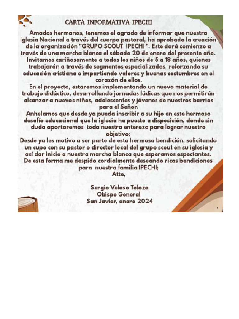 Carta Informativa Scout Iglesias (Obispo Sergio) | PDF