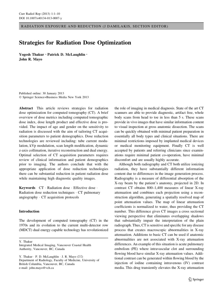 Strategies For Radiation Dose Optimization | PDF | Ct Scan | Radiography