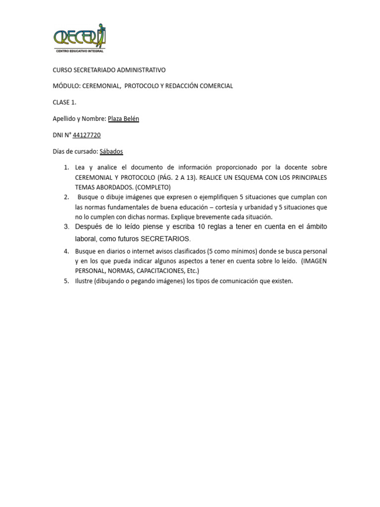 Clase 1 Ceremonial y Protocolo - Actividades | PDF | Business | Psicología Social