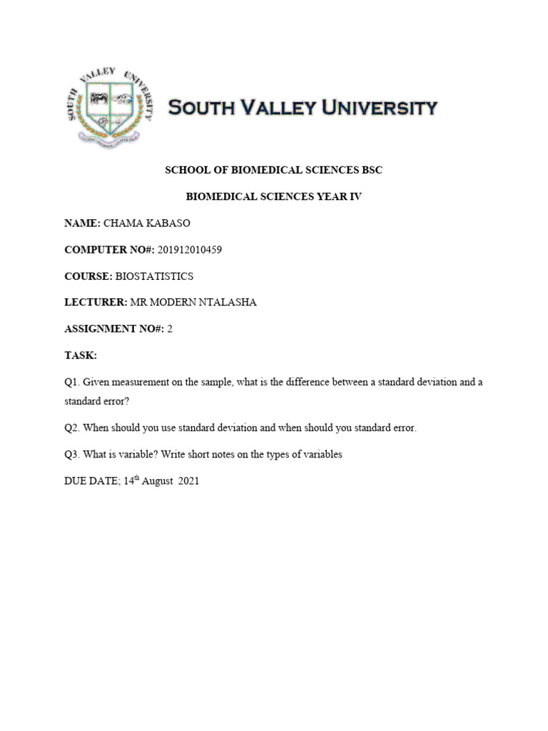 Biostatistics 2 | PDF | Standard Deviation | Standard Error
