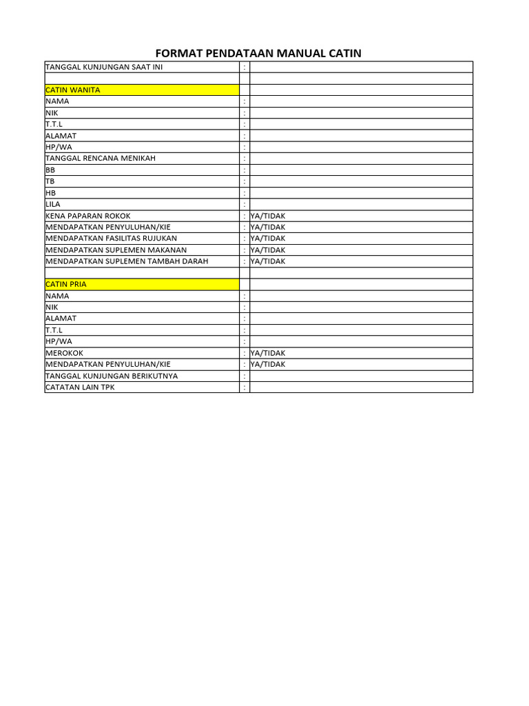 Format Pendataan Manual Catin dan Ibu Hamil | PDF