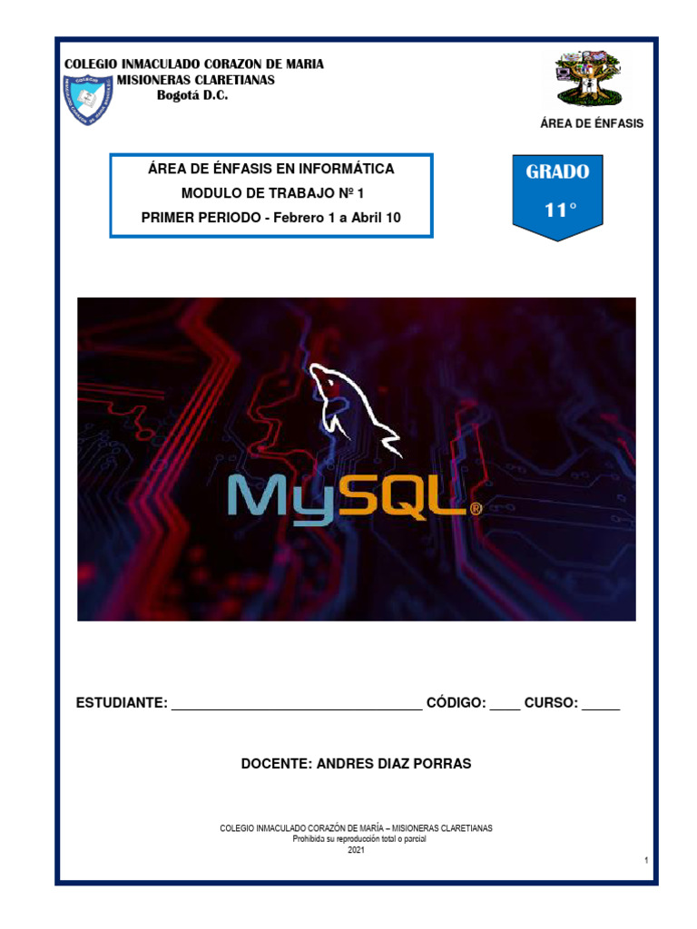 Grado 11°: Área de Énfasis | PDF | Mi sql | SQL