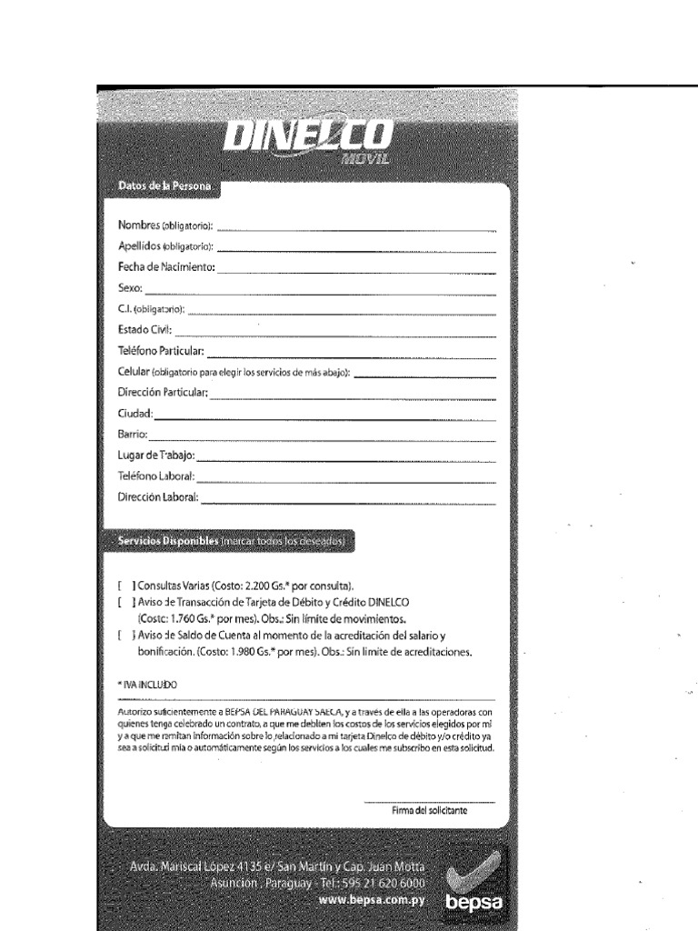 Formulario Dinelco Movil 25-01 | PDF
