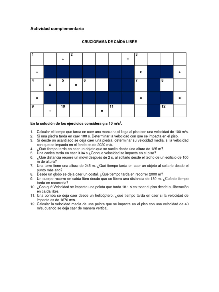 Crucigrama de Caída Libre | PDF
