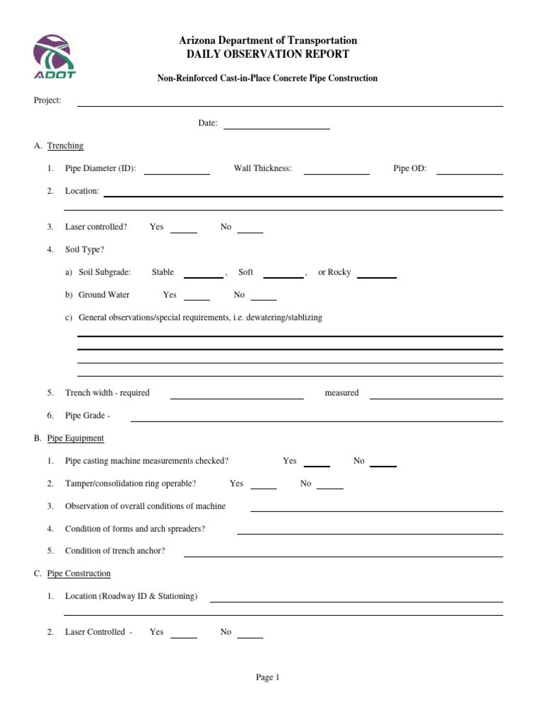 Daily Observation Report | PDF | Pipe (Fluid Conveyance) | Concrete