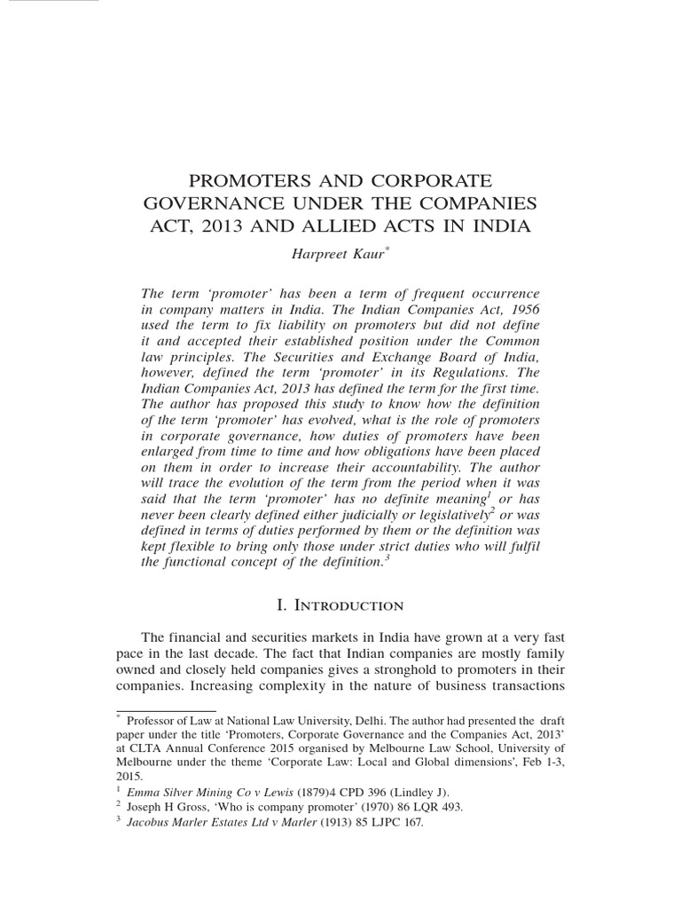 Promoters and Corporate Governance in India | PDF | Securities (Finance ...
