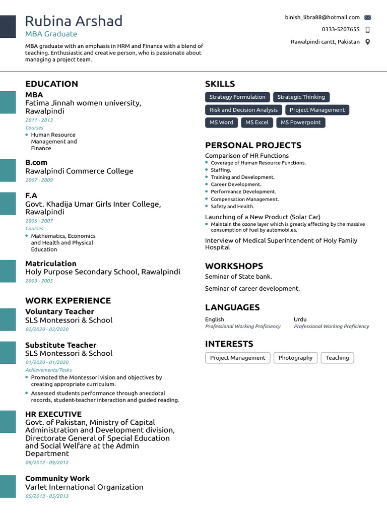Rubina's Resume | PDF | Human Resource Management | Master Of Business ...