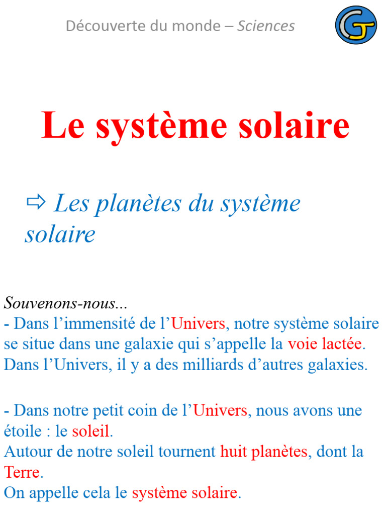 Le Systeme Solaire Les Planetes Du Systeme Solaire | PDF | Planètes ...