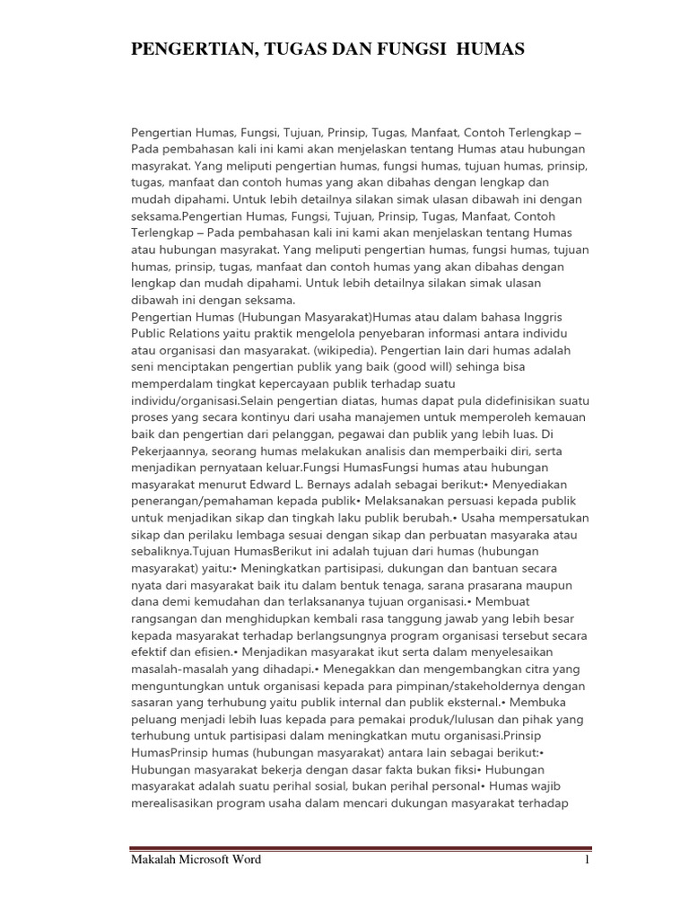 Pengertian Tugas Dan Fungsi Humas | PDF | Ilmu Sosial