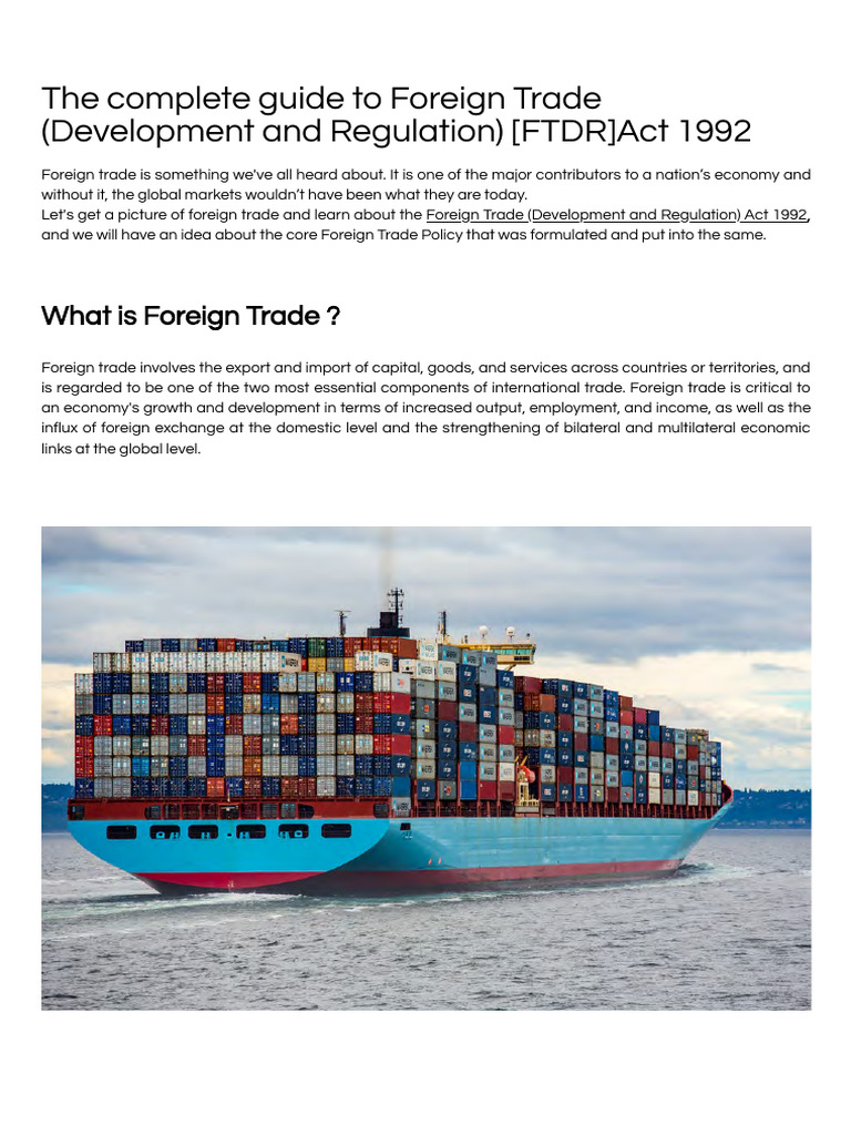 Foreign Trade (Regulation) Act 1992 Guide | PDF | Exports | Trade