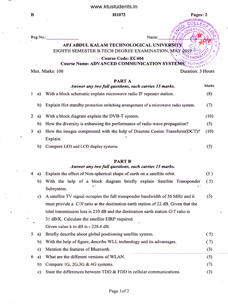 Advanced Communication Systems Exam Guide | PDF | Radio ...