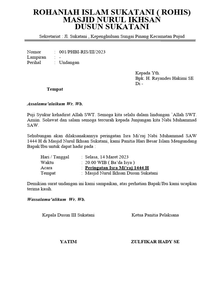 Surat Permohonan Dana Isra Miraj | PDF