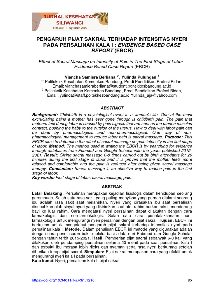 Sacral Massage Reduces Labor Pain | PDF | Childbirth | Human Development