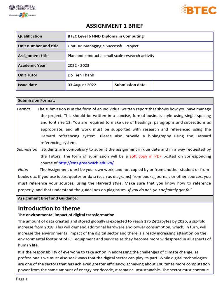 Unit 06 - Assignment brief 1_digital transformation_202223 | PDF ...
