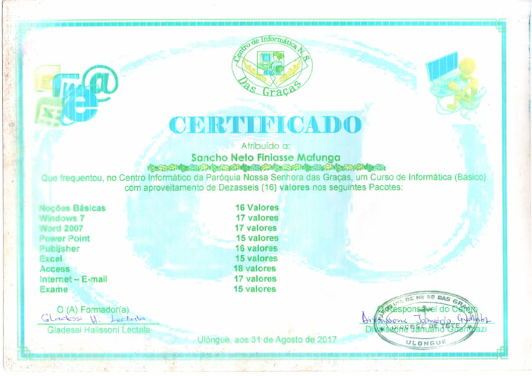 Certificado de Informatica Basica Sancho Mafunga | PDF