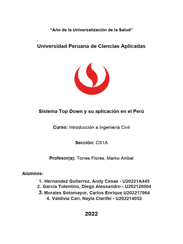 SIstema Top-Down y Su Aplicacion en El Perú-CS1A-Grupo3 | PDF | Fundación profunda | Tránsito rápido