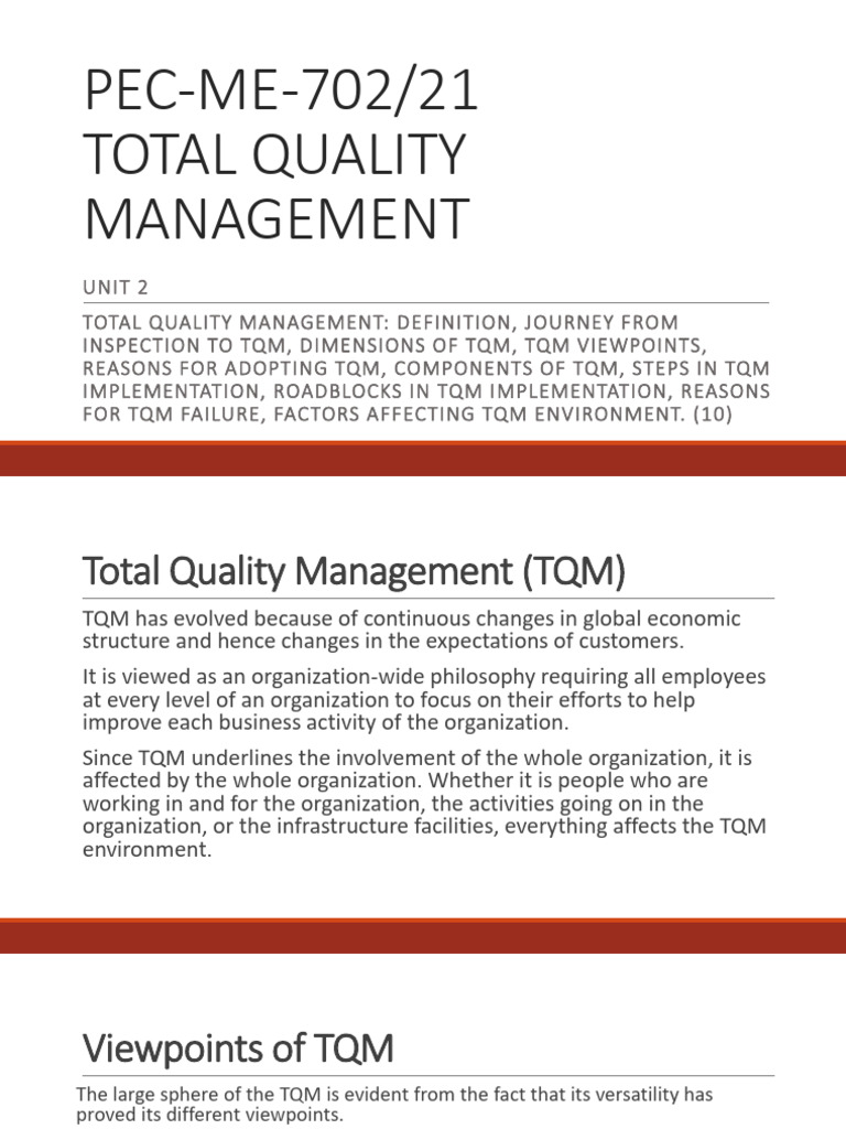TQM Unit 2 | PDF | Strategic Management | Quality Management