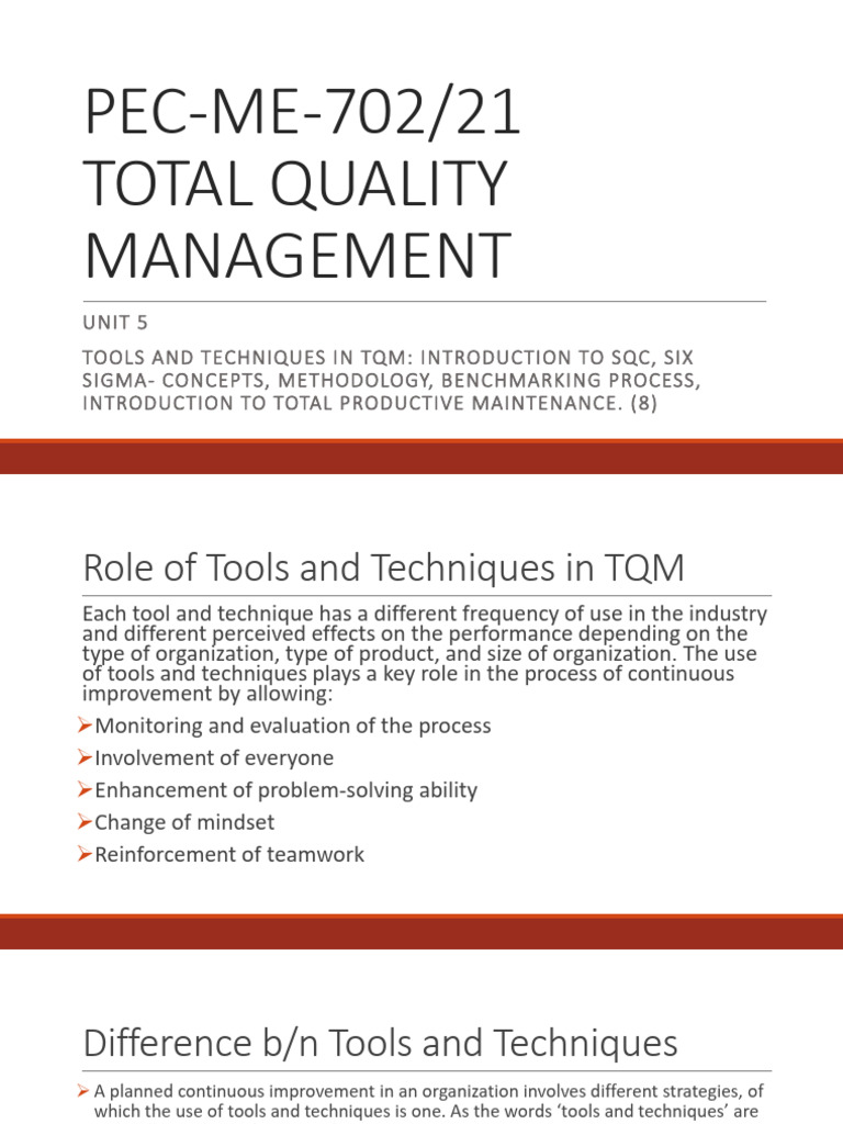 TQM Unit 5 | PDF | Benchmarking | Business