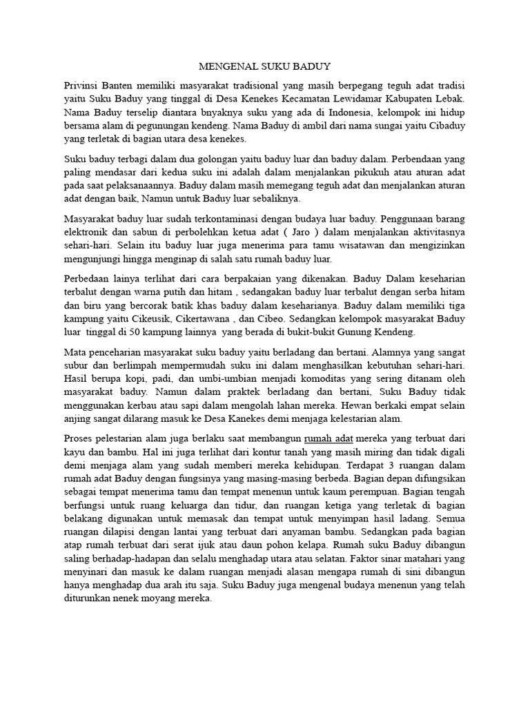 Mengenal Suku Baduy dan Budayanya | PDF | Teknologi & Rekayasa